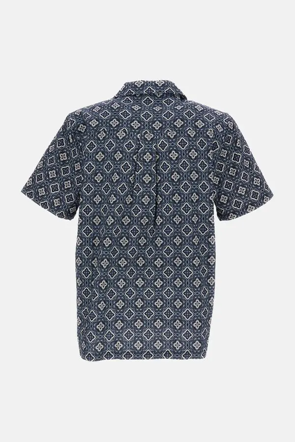 LES DEUX Short-sleeved Shirt With Arabesque Pattern - Blue