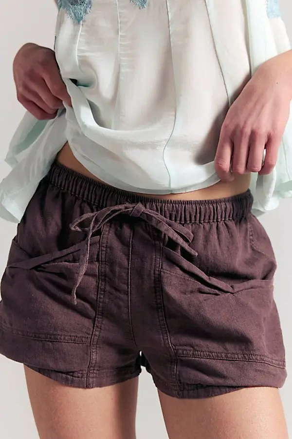 Free People Solid Cotton-linen Shorts - Double Espresso