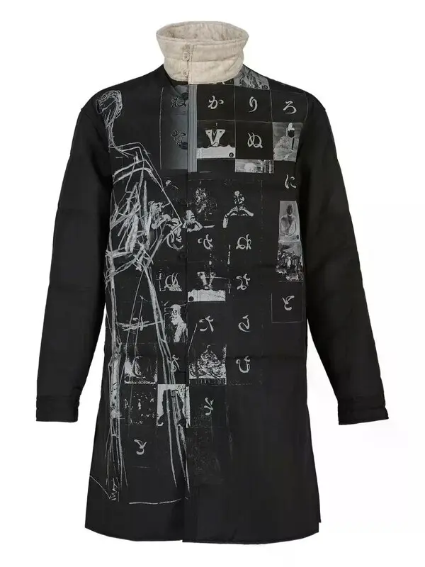 Yohji Yamamoto Padded Graphic Print Coat - Black
