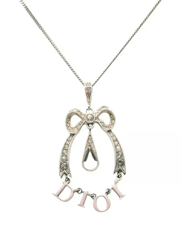 Dior Le Noeud De Rhinestone Pendant Necklace - Silver