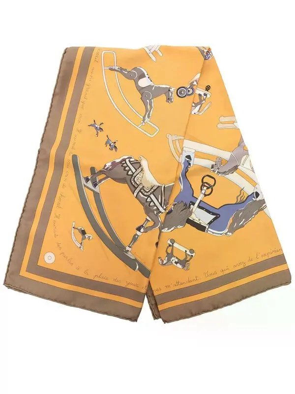 Hermès 1999-2007 Raconte Moi Le Cheval Silk Scarf 90 Scarves - Orange