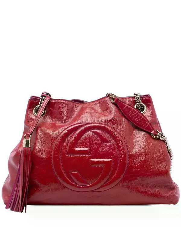 Gucci 2016-2026 Medium Patent Soho Chain Tote Bag - Red