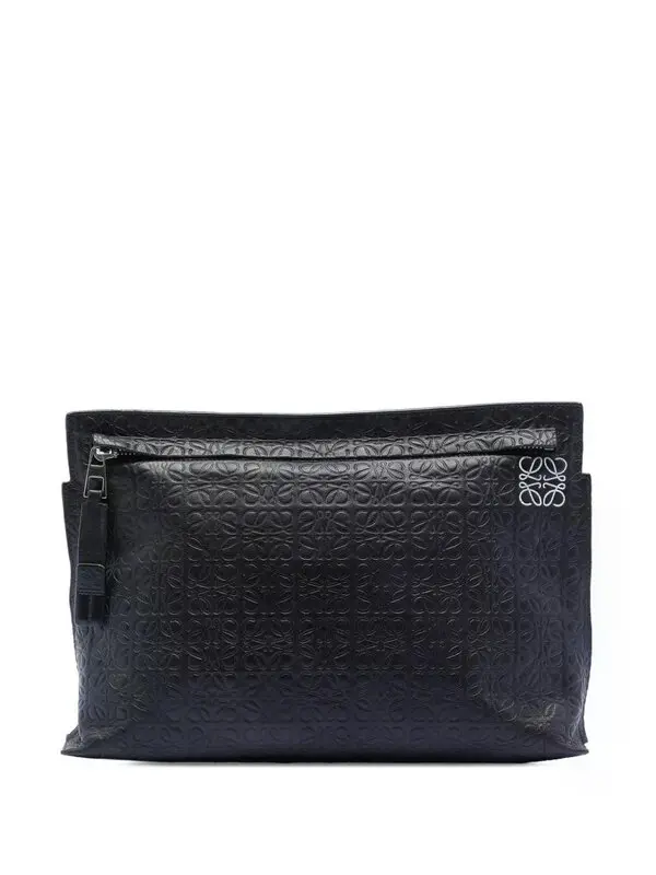 Loewe 2016 Embossed Anagram Leather Repeat T Clutch Bag - Black
