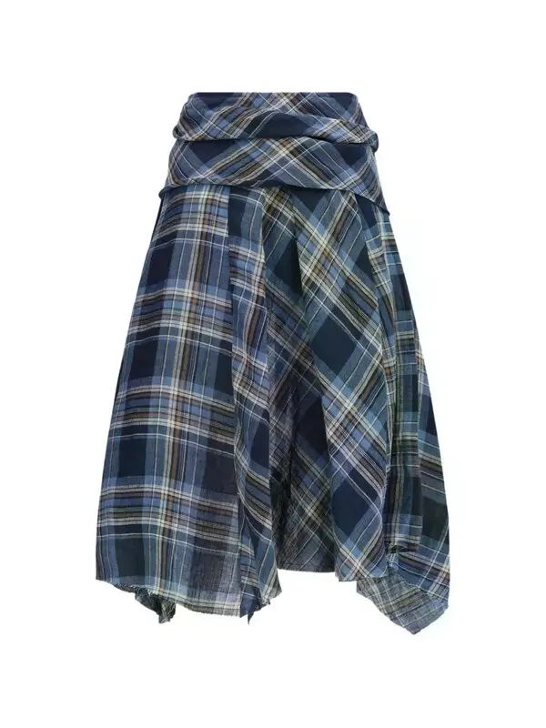 MARBELL Asymmetric-hem Plaid Skirt