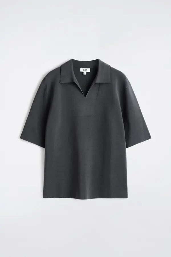 Cos Milano-knit Cotton Polo Shirt - Dark Grey
