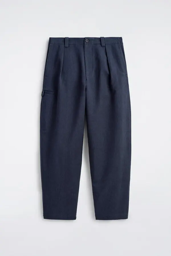 Cos Cotton-blend Barrel-leg Utility Pants - Navy
