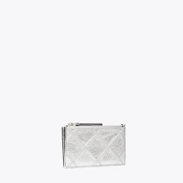 Tory Burch Fleming Metallic Zip Card Case - Silver