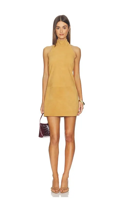 AEXAE Leather Suede Mini Halter Dress - Brown