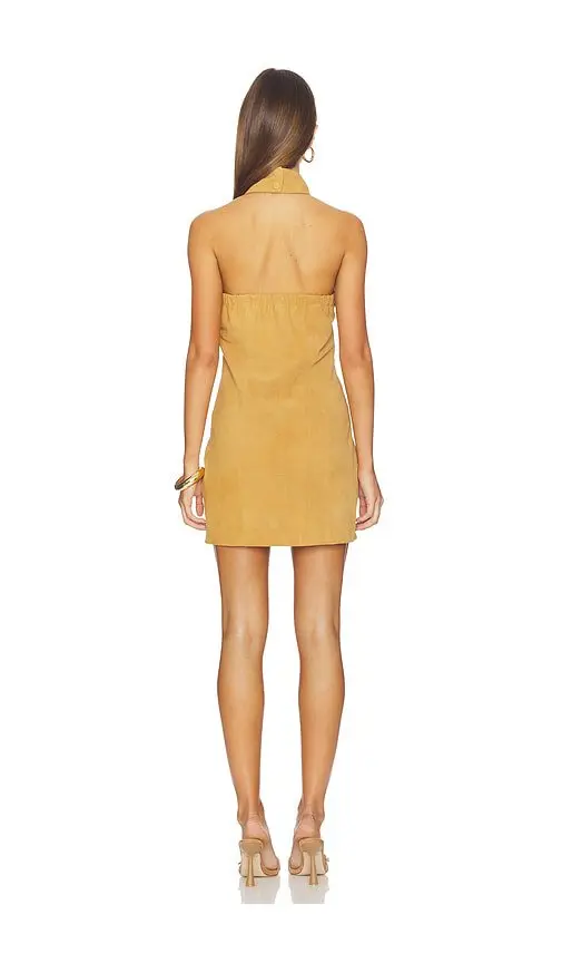AEXAE Leather Suede Mini Halter Dress - Brown