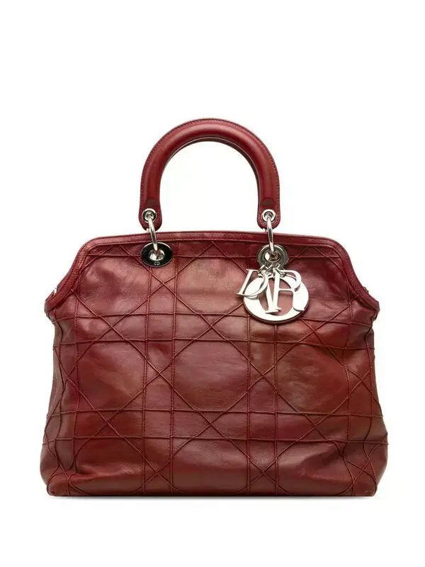 Dior 2010 Medium Lambskin Cannage Polochon Granville Satchel - Red