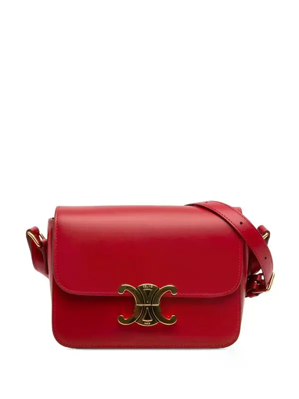 Celine 2024 Teen Shiny Calfskin Triomphe Crossbody Bag - Red