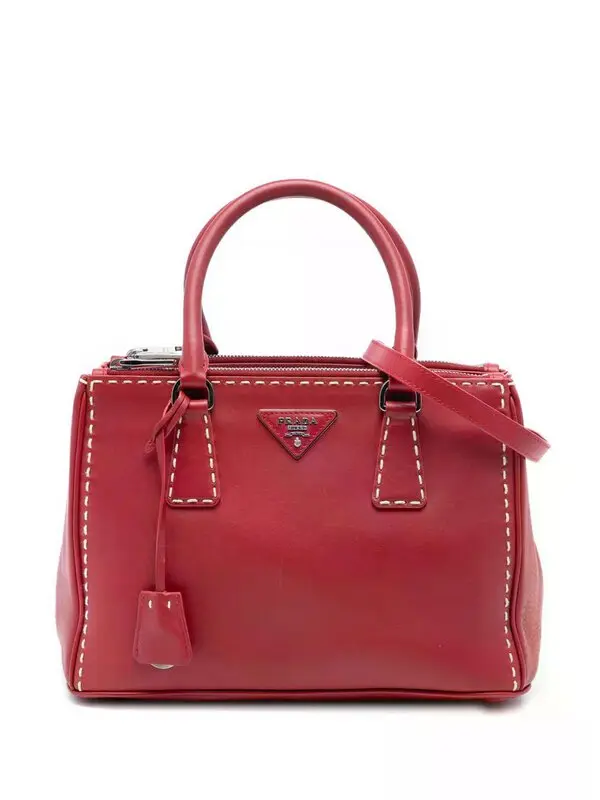 Prada 2000-2025 Small City Calf Hand Stitched Galleria Double Zip Satchel - Red