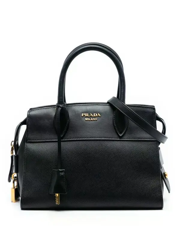 Prada 2010-2025 Small Saffiano And City Calf Esplanade Satchel - Black