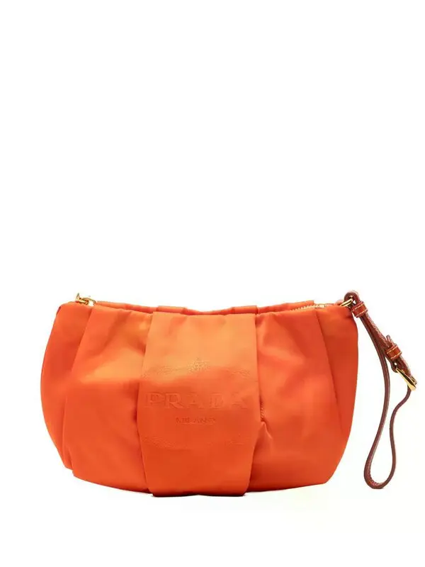 Prada 2000-2026 Tessuto Canapa Logo Wristlet Clutch Bag - Orange