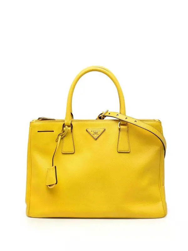 Prada 2010-2025 Medium Saffiano Lux Galleria Double Zip Satchel - Yellow