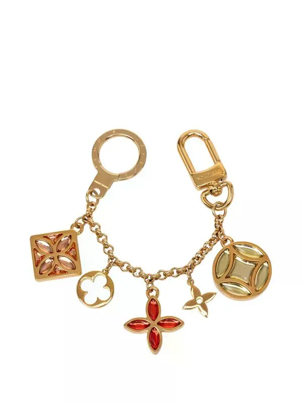 LOUIS VUITTON 2012 Plated Monogram Ice Flower Bag Charm Key Chain - Gold