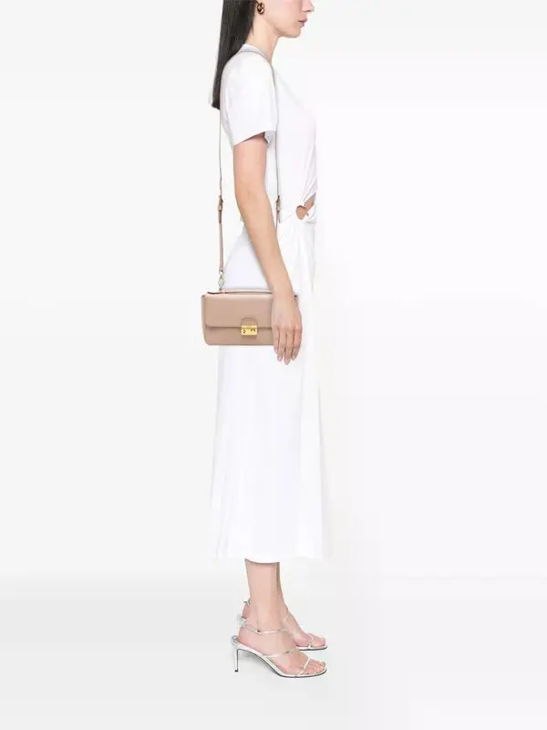 Prada Saffiano Sound Lock Satchel - Brown