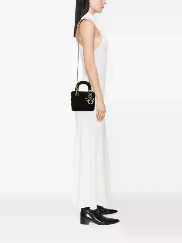 Dior 2019 Mini Velvet Cannage Lady Satchel - Black