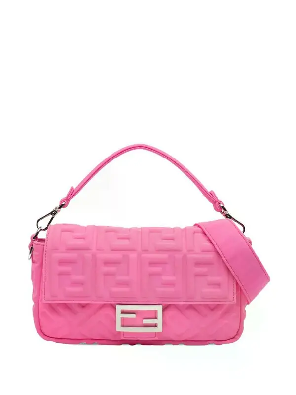 Fendi 2000-2010 Embossed Lycra Baguette Satchel - Pink