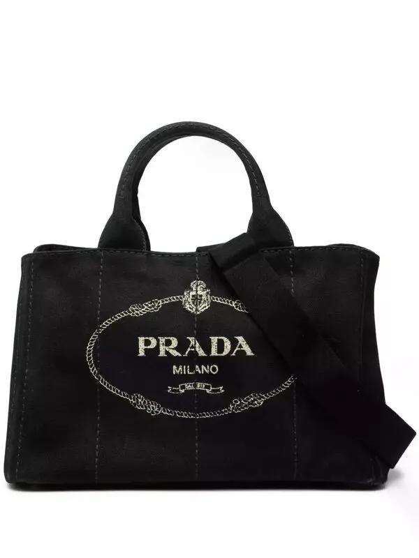 Prada 2013-2025 Canvas Canapa Logo Satchel - Black
