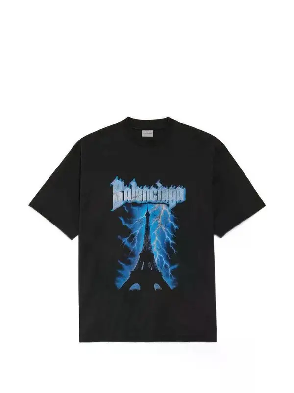 Balenciaga Paris Thunderstorm Oversized T-shirt - Black