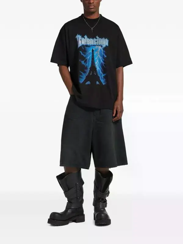 Balenciaga Paris Thunderstorm Oversized T-shirt - Black