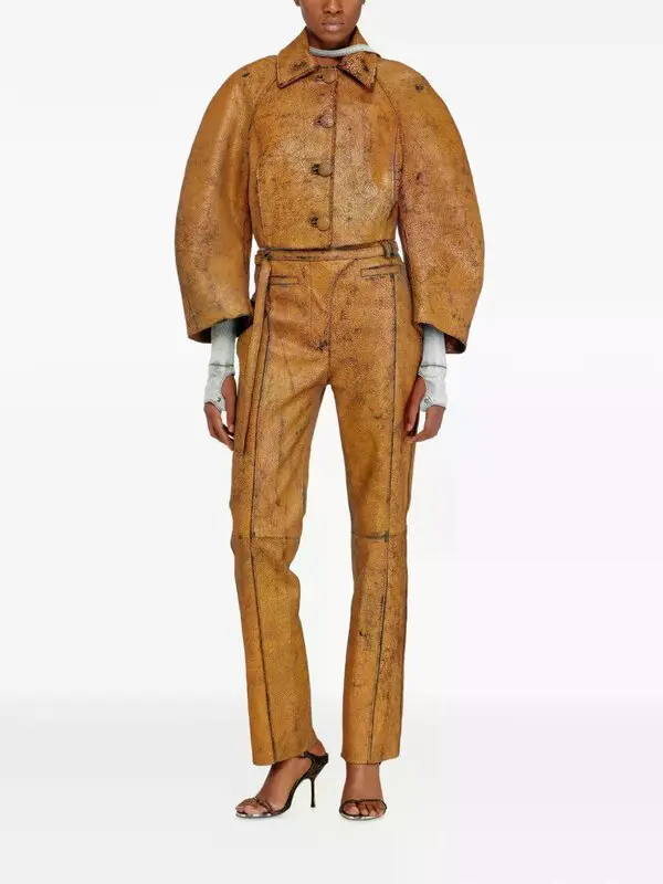 DIESEL® Cropped Cocoon Jacket In Crackle Leather - Brown