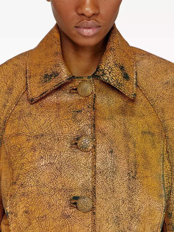 DIESEL® Cropped Cocoon Jacket In Crackle Leather - Brown