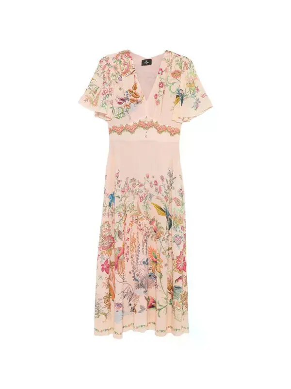 Etro Floral Print V-neck Dress - Pink
