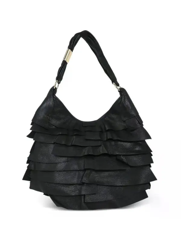 Saint Laurent 1990s Ruffled Leather Bag - Black