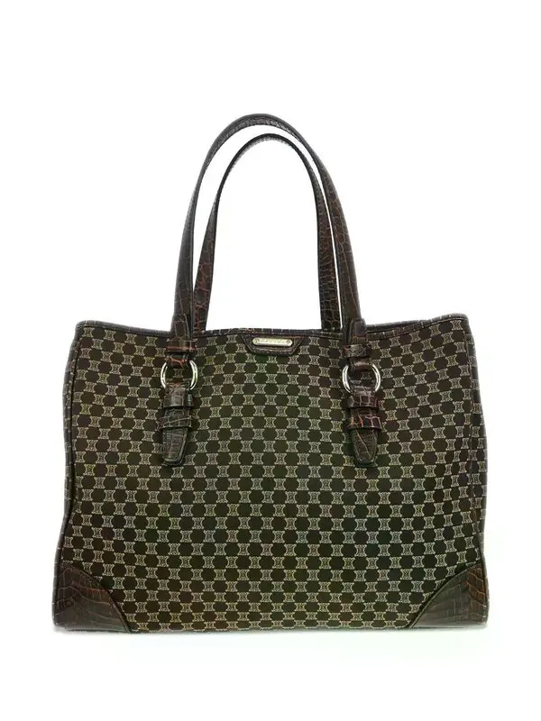Celine 1990s Croc-embossed Macadam Tote Bag - Brown