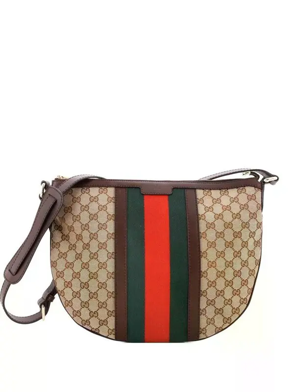 Gucci Vintage Web Saddle Messenger Bag Gg Canvas Medium Crossbody Bag - Brown