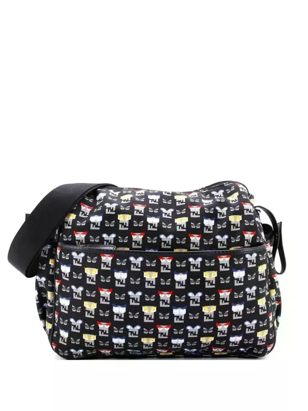 Fendi Monster Diaper Bag Printed Nylon Crossbody Bag - Black