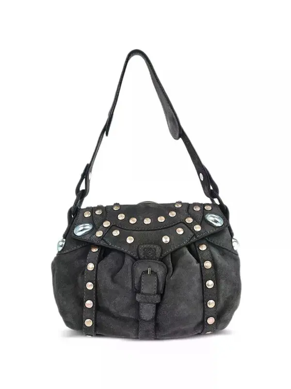 Loewe 2006 Studded Suede Shoulder Bag - Grey