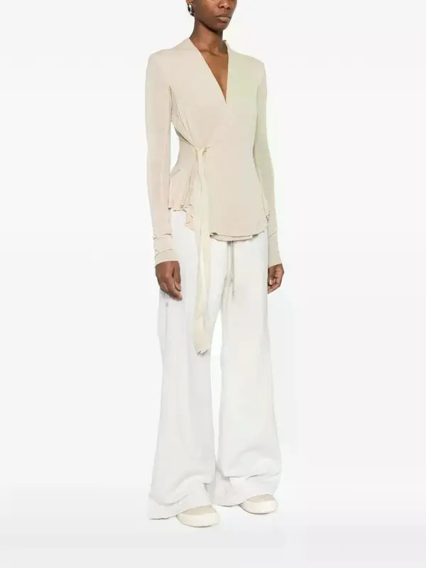 Rick Owens V-neck Cardigan With Ribbon Detail - Neutrals