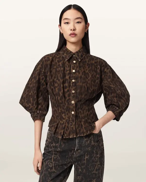 ALLSAINTS Nancy Leopard Print Shirt - Brown