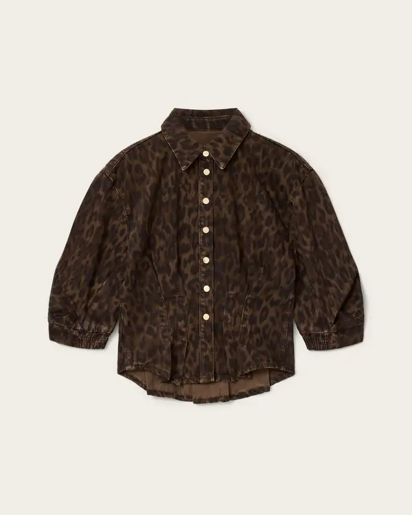 ALLSAINTS Nancy Leopard Print Denim Shirt - Leppo Brown