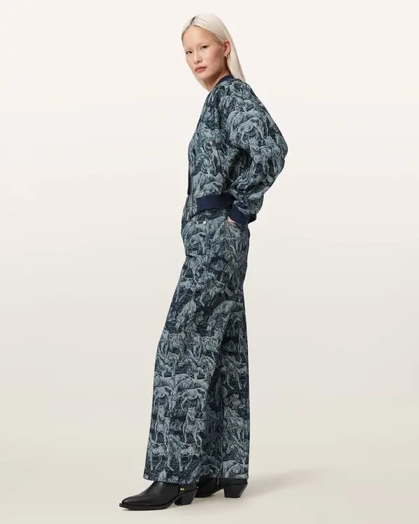 ALLSAINTS Blake Horse Jacquard Denim Wide Leg Jeans - Blue