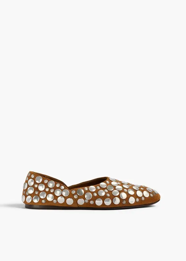 Khaite Jane Flat In Suede With Silver Studs - Caramel