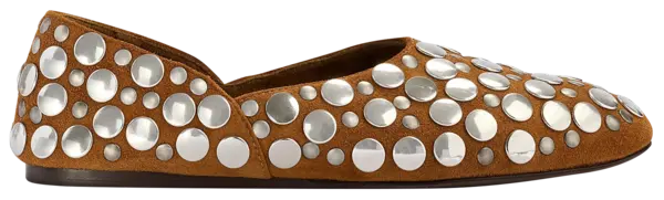 Khaite Jane Suede Flats With Studs - Caramel