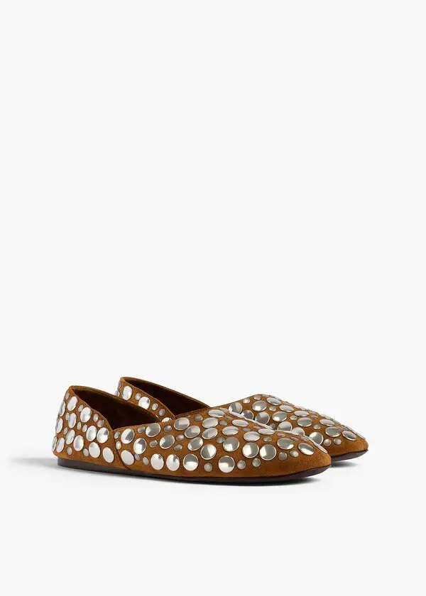 Khaite Jane Suede Flats With Studs - Caramel