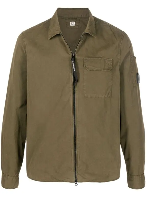 C.P. COMPANY Emerized Gabardine Zipped Shirt - Green Moss
