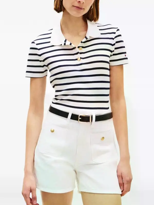 Tommy Hilfiger Striped Short-sleeve Polo Top - White
