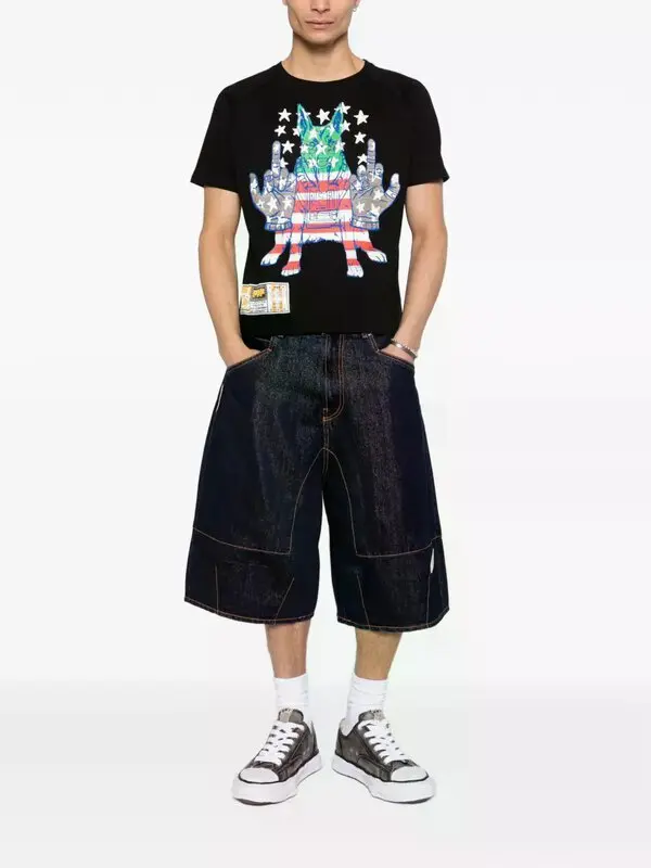PDF Contrast-stitch Denim Shorts