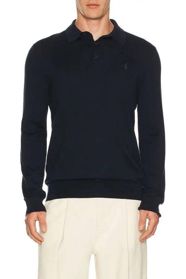 Polo Ralph Lauren Long Sleeve Merino Wool Button Placket Polo Sweater