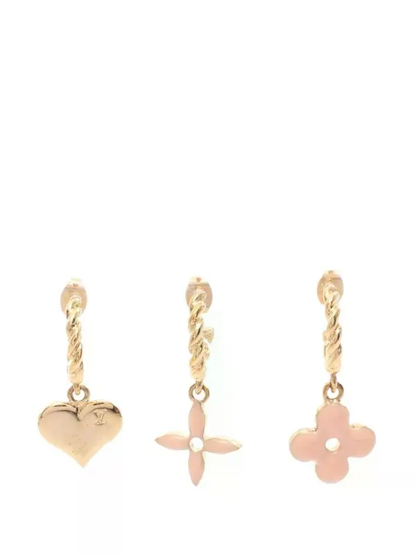 LOUIS VUITTON 2015-2025 Plated Enamel Sweet Monogram Push Back Earrings Costume Earrings - Gold