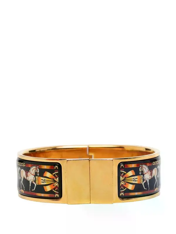 Hermès 2000-2010 Wide Enamel Horse Loquet Bracelet Pm Costume Bracelet - Black