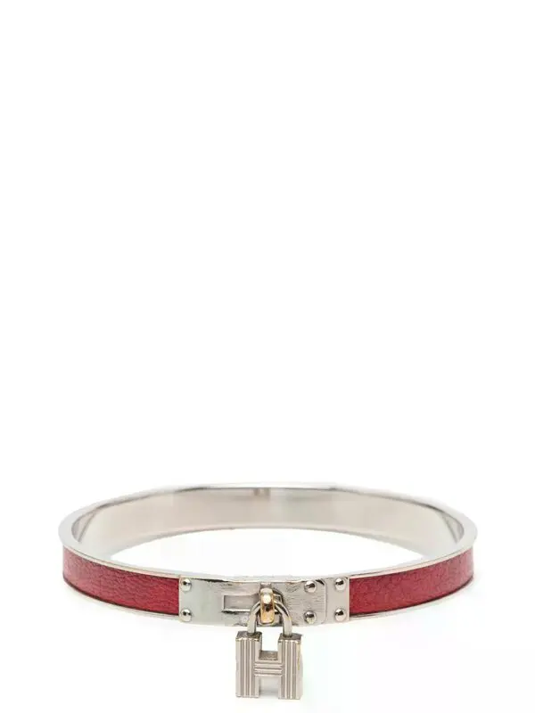 Hermès 2010-2025 Leather Kelly H Cadena Lock Bangle Bracelet Costume Bracelet - Red