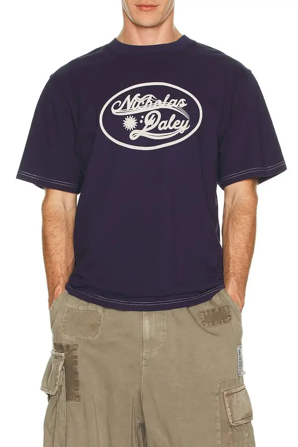 NICHOLAS DALEY Records Tee In Navy - Midnight