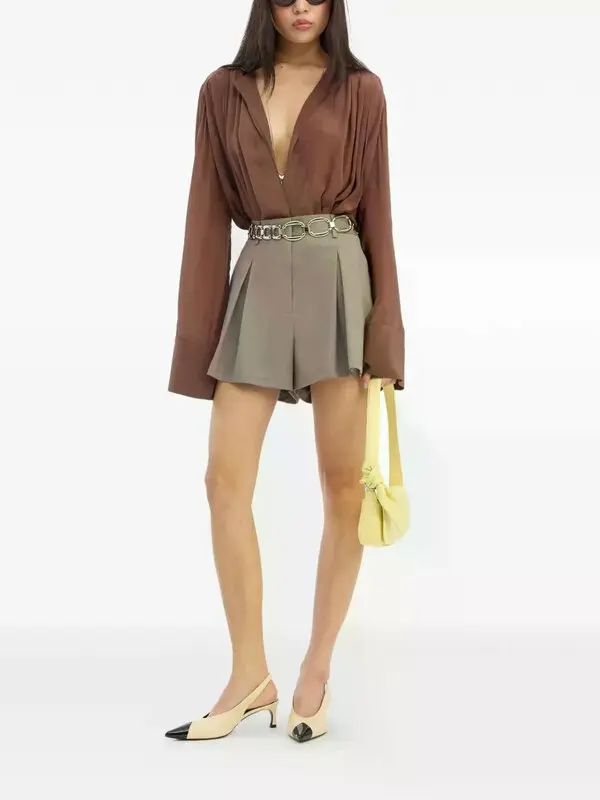 ROTATE BY BIRGER CHRISTENSEN Pleated Long-sleeve Blouse - Brown